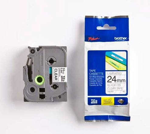 Brother TZe-151 24mm Black on Clear Laminated Tape from Labelzone ...